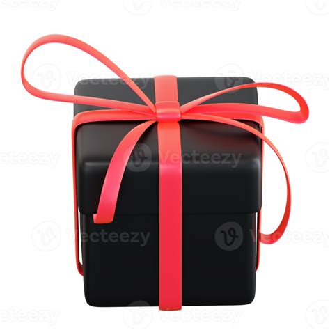 Realistic Black Gift Box With Red Ribbon Bow Concept Of Abstract