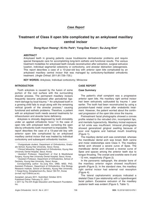 Pdf Treatment Of Class Ii Open Bite Complicated By An Ankylosed
