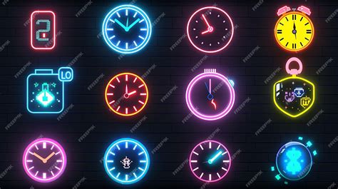 Premium Photo Set Of Wall Clock 8 Bit Pixel With Retro Design And