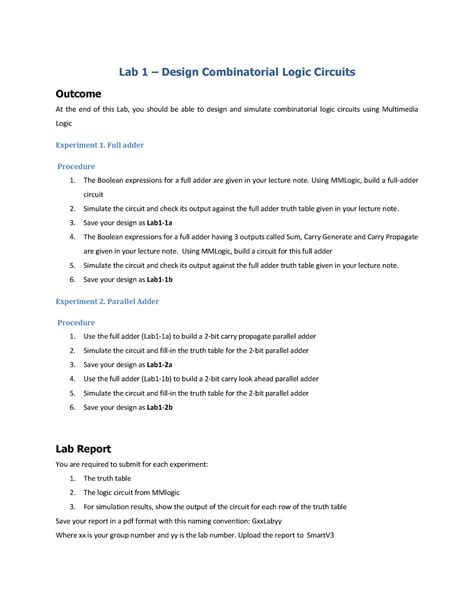 Design Combinatorial Logic Circuit Lab 1 Design Combinatorial Logic