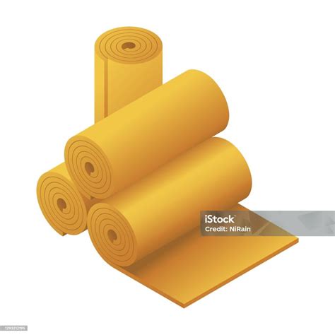미네랄 울 플랫 벡터 아이콘 흰색 배경에 격리 된 유리 섬유 절연 재료의 롤 열 냉방 보호를 위한 벡터 일러스트록 울 절연체 3d 만화 유리 울 롤 아이콘 말기에 대한 스톡