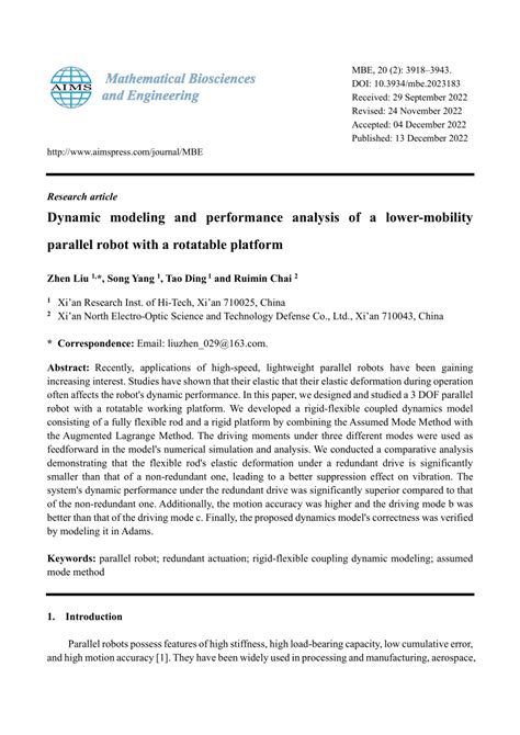 pdf dynamic modeling and performance analysis of a lower mobility