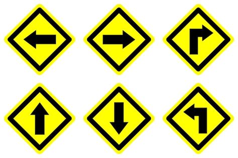 Premium Vector Set Turn Right Left Forward Backward Go Yellow Arrow Road Traffic Warning Sign