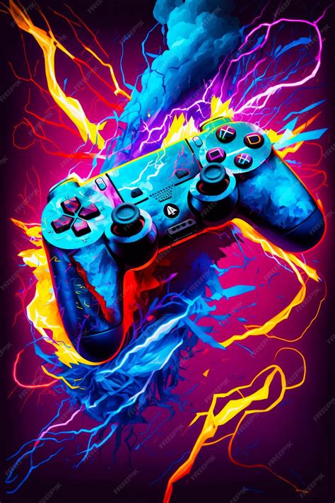 Premium Photo Close Up Of Video Game Controller With Lightning Effect Premium Photo Close Up Of Video Game Controller With Lightning Effect