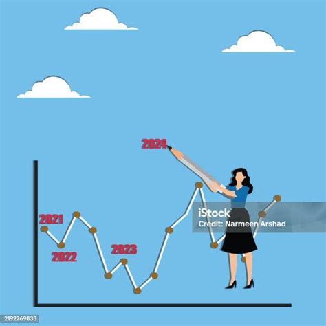 성장 계획 비즈니스 또는 전문성 개발 계획 및 전략에 투자 연간 수입을 차트로 작성하기 위해 연필을 든 여성 사업가 개념에 대한 스톡 벡터 아트 및 기타 이미지 Istock
