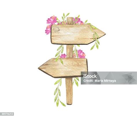 녹색 분 지와 흰색 배경에 고립 된 분홍색 모란 수채화 나무 푯 말 결혼식에 대한 스톡 벡터 아트 및 기타 이미지 결혼식