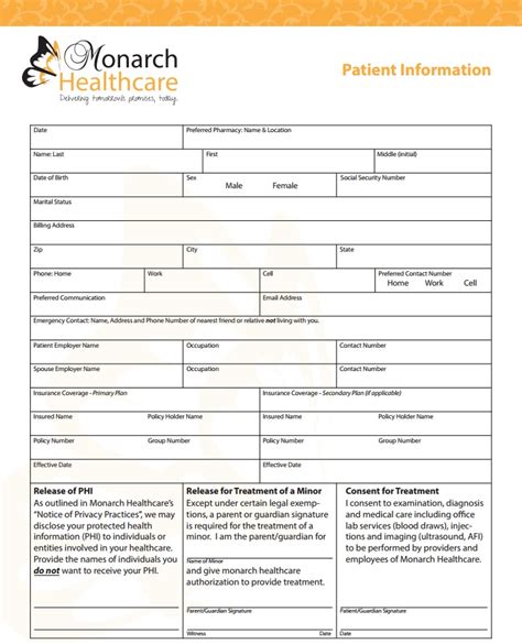 Patient Information Form Monarch Healthcare Idaho