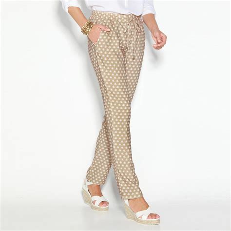 Pantalon imprimé taille élastique et cordon femme Imprimé Beige 3