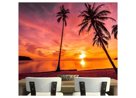 Papel De Parede Paisagem Praia Mar Coqueiro Por Do Sol Gg815 Em