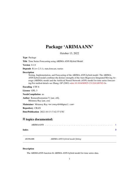 Pdf Package Arimaann Title Time Series Forecasting Using Arima Ann