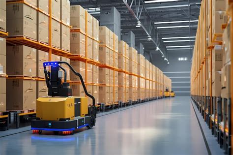 Premium Ai Image Factory Automation With Agv And Robotic Arm In Transportation To Increase