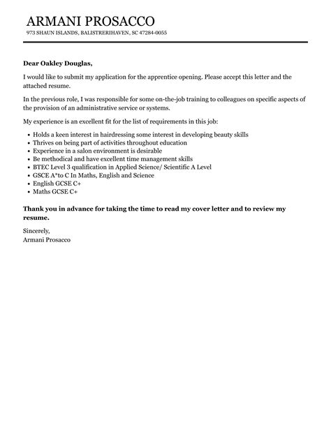 Apprentice Cover Letter Velvet Jobs