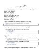 Prolog Practice 1 Intro Docx Name Prolog Practice 1 Answer The