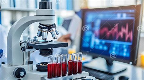Scientists Examining Tissue Samples Under A Microscope In A Laboratory With Digital Displays