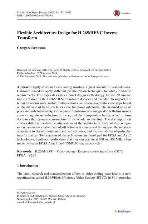 pdf flexible architecture design for h 265 hevc inverse transform
