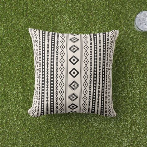 Aztec Black On Cream Mixed Motifs V Pattern Outdoor Pillow Zazzle