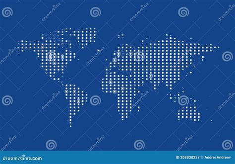 Abstract Computer Graphic World Map Of Blue Round Dots Stock