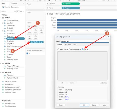 filter set and parameter actions