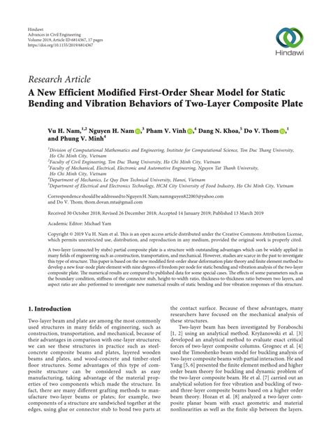 Pdf A New Efficient Modified First Order Shear Model For Static