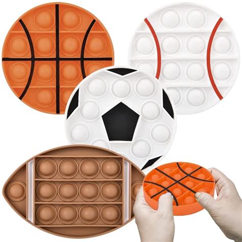 Sports Ball Poppers Set Of 4 Pop It Sensory Fidget Toys With Basebal