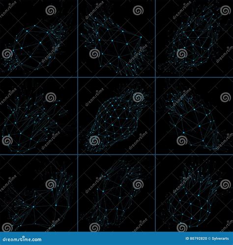 Set Of 3d Vector Low Poly Objects With Blue Connected Lines And Stock Vector Illustration Of