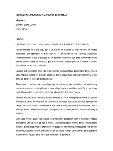 Teoría De Restricciones Pdf Teoría Simulación