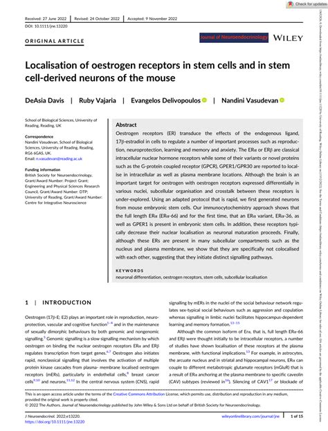 Pdf Localisation Of Oestrogen Receptors In Stem Cells And In Stem
