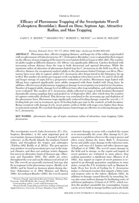 Pdf Efficacy Of Pheromone Trapping Of The Sweet Potato Weevil