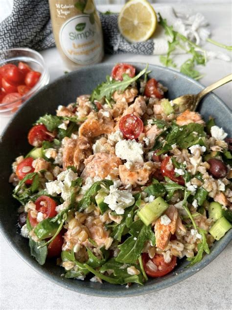Greek Farro Salad With Seared Salmon Sammi Brondo