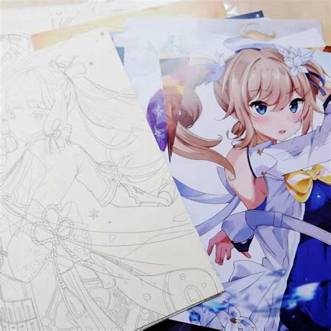 원신 임팩트 컬러링 북 세트 애니메이션 라인 드래프트 A4 손으로 그린 카피 색칠 스케치 초보자 미술 용품 숫자 그림 회화 용품