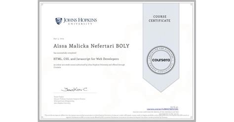 Aïssa Malicka Nefertari Boly On Linkedin Completion Certificate For Html Css And Javascript