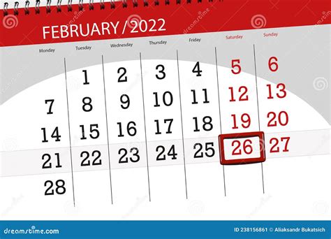 2022年2月截止日26日星期六的日历计划器 库存例证 插画 包括有 时间 空白 纸张 星期 计划程序 238156861
