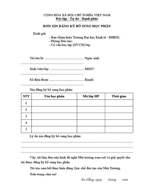 Don Xin Dang Ky Bo Sung Hoc Phan Pdf
