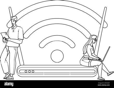 Man And Woman Wireless Connection To Wi Fi Vector Stock Vector Image And Art Alamy