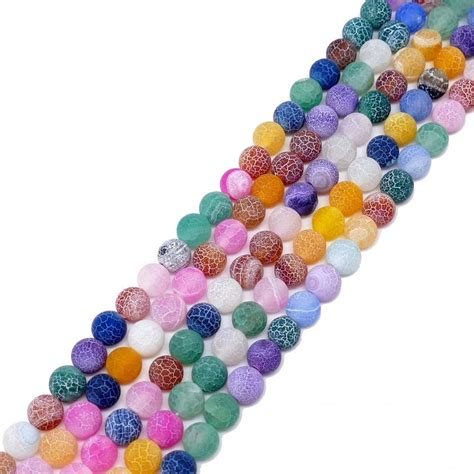 Mixed Frosted Cracked Agate Round Gemstone Beads 4mm 39cm String