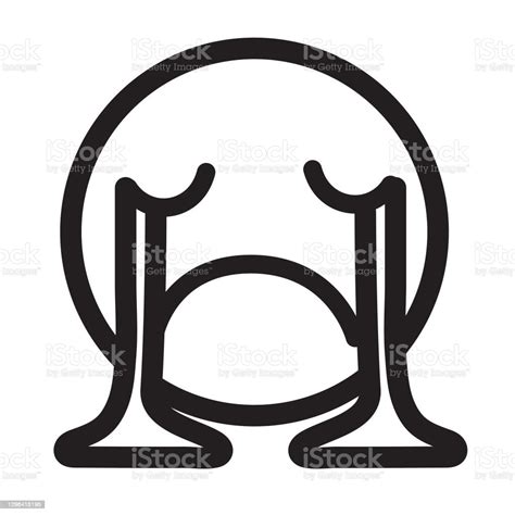 Cute Simple Outline Line Art Emoji Weeping On Isolated White Background