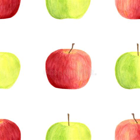 Modelo Inconsútil De Las Manzanas De La Acuarela Aislado En El Fondo Blanco Frutas Rojas De La