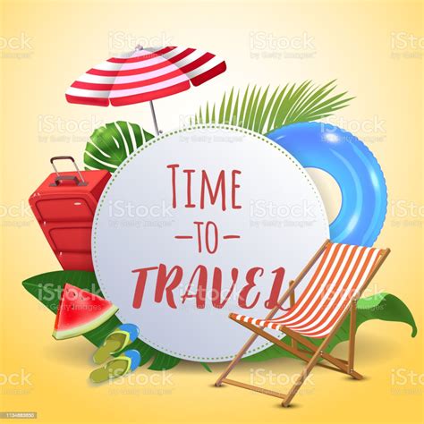 여행 시간 영감 따옴표 동기 부여 배경 광고 및 소셜 미디어를 위한 여름 디자인 레이아웃 현실적인 열 대 해변 디자인 요소입니다 0명에 대한 스톡 벡터 아트 및 기타 이미지
