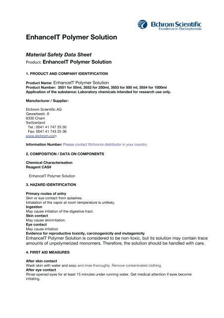 Msds For Enhanceit Polymer Solution Elchrom Scientific Ag