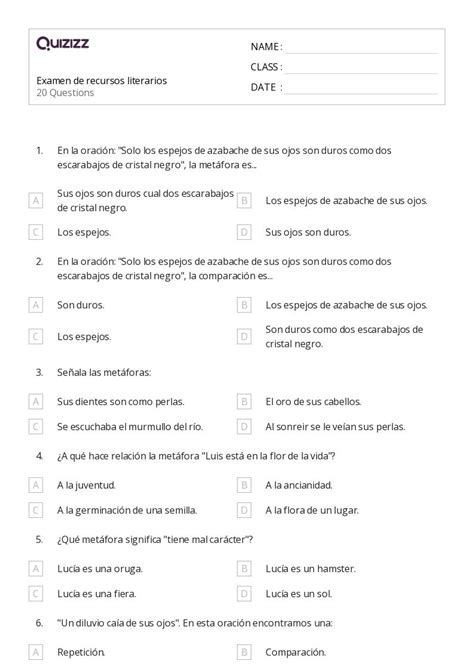 50 Recursos Literarios Hojas De Trabajo En Quizizz Gratis E Imprimible