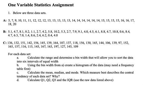 Solved One Variable Statistics Assignment 1 Below Are Three