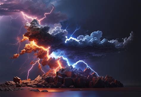 Premium Ai Image Lightning Strike Colored 3d Rendering Element
