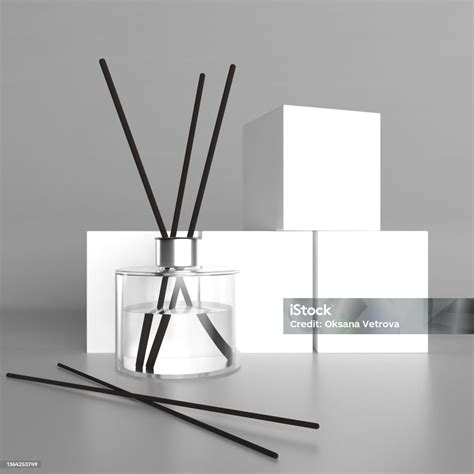 3d Render Aroma Diffuser Mockup Dengan Tongkat Dan Kemasan Dengan Ruang Untuk Desain Kotak Dan