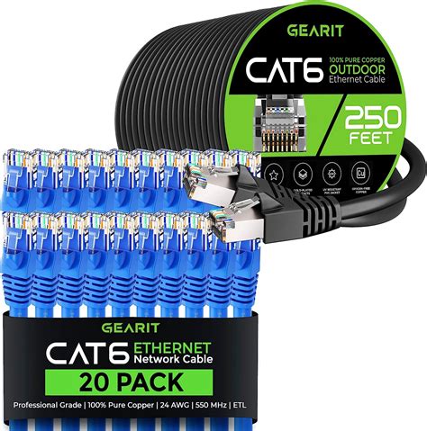 Gearit 20pack 3ft Cat6 Ethernet Cable And 250ft Cat6 Cable