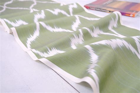 Designer Olive Green Ikat Fabric Premium Adras Material