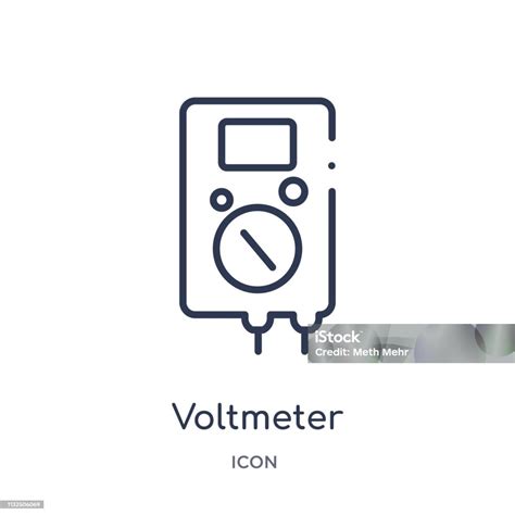 Electrian 연결 개요 모음에서 선형 전압계 아이콘입니다 얇은 라인 전압계 벡터 흰색 배경에 고립입니다 전압계 유행 그림