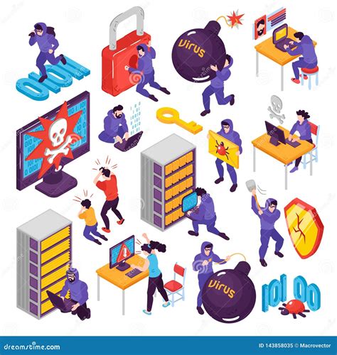 Hacker Isometric Concept Set Stock Vector Illustration Of Cyber Firewall 143858035