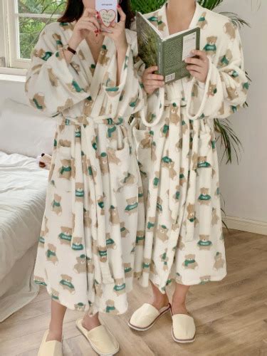 커플 초록 곰돌이 수면 로브가운 목욕 샤워 가운