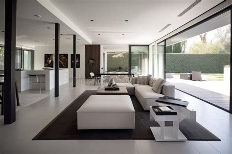 Minimalist Home With Sleek And Modern Furniture Clean Lines And Accents Of Color Stock
