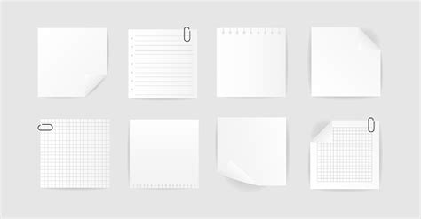 흰색 사각형 종이 알림 스티커 메모 사실적인 체크 무늬 줄무늬 표시 종이 클립을 설정합니다 그림자가 있는 벡터 일러스트 레이 션 0명에 대한 스톡 벡터 아트 및 기타 이미지